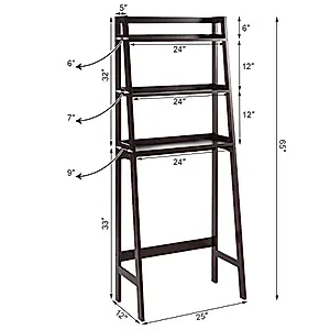Tangkula Bathroom Space Saver, Over The Toilet Storage Rack, Free Standing 3-Shelf Bathroom Organizer, Multifunctional Bathroom Toilet Rack (Brown)
