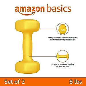 Amazon Basics Neoprene Coated Hexagon Workout Dumbbell Hand Weight, 8 pound, Set of 2, Yellow