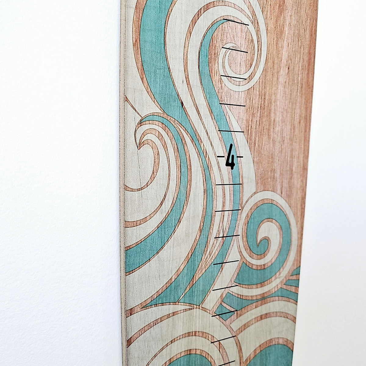 Headwaters Studio Surfboard Wooden Growth Chart for Wall - Kids Height Wall Chart Wood, Growth Chart for Kids Decorative Surfboard for Playroom (9.5" Wide x 45" Tall) Wood with Teal Wave