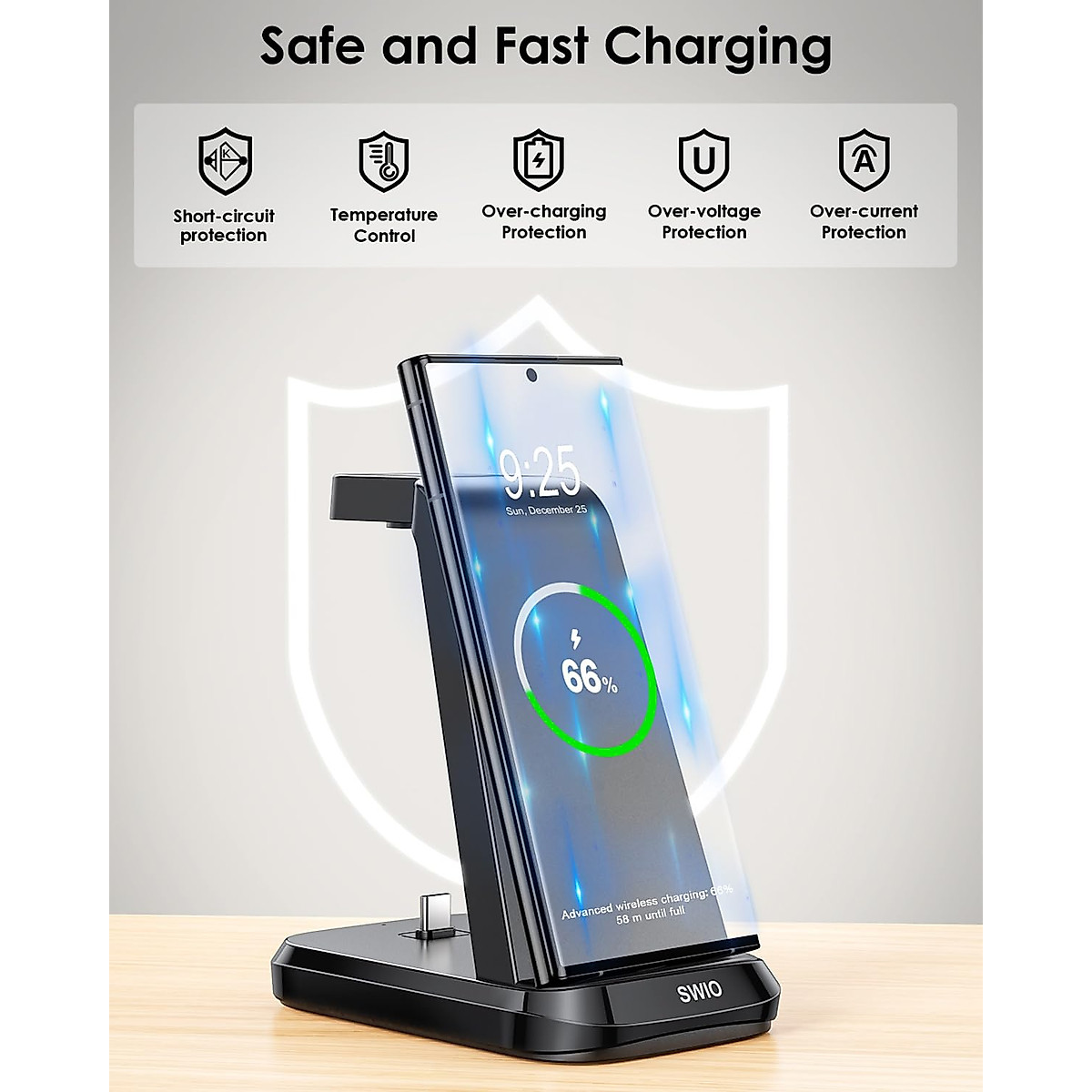 Wireless Charger for Samsung Phones Watch Earbuds (Not for Samsung Z Flip & A Series), SWIO 3 in 1 Charging Station for Samsung Watch 6/5/4/3, S24 S23 S22 S21 S20 /Note 20 10/ Z Fold 4 3, Buds/2/Pro