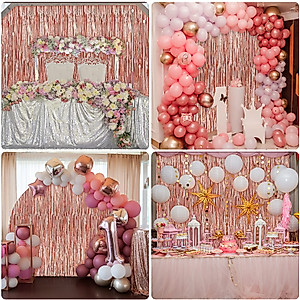 Crosize 2 Pack 3.3 x 9.9 ft Rose Gold Foil Fringe Backdrop Curtain, Streamer Backdrop Curtains, Streamers Birthday Party Decorations, Tinsel Curtain for Parties, Photo Booth Backdrops, Party Décor