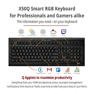 Das Keyboard X50Q Programmable RGB Mechanical Keyboard for Work & Gaming, Soft Tactile Mechanical Switches, Pre-Built Q Applets, Palm Rest, Volume Knob, Aluminum Top (104 Keys, Black)