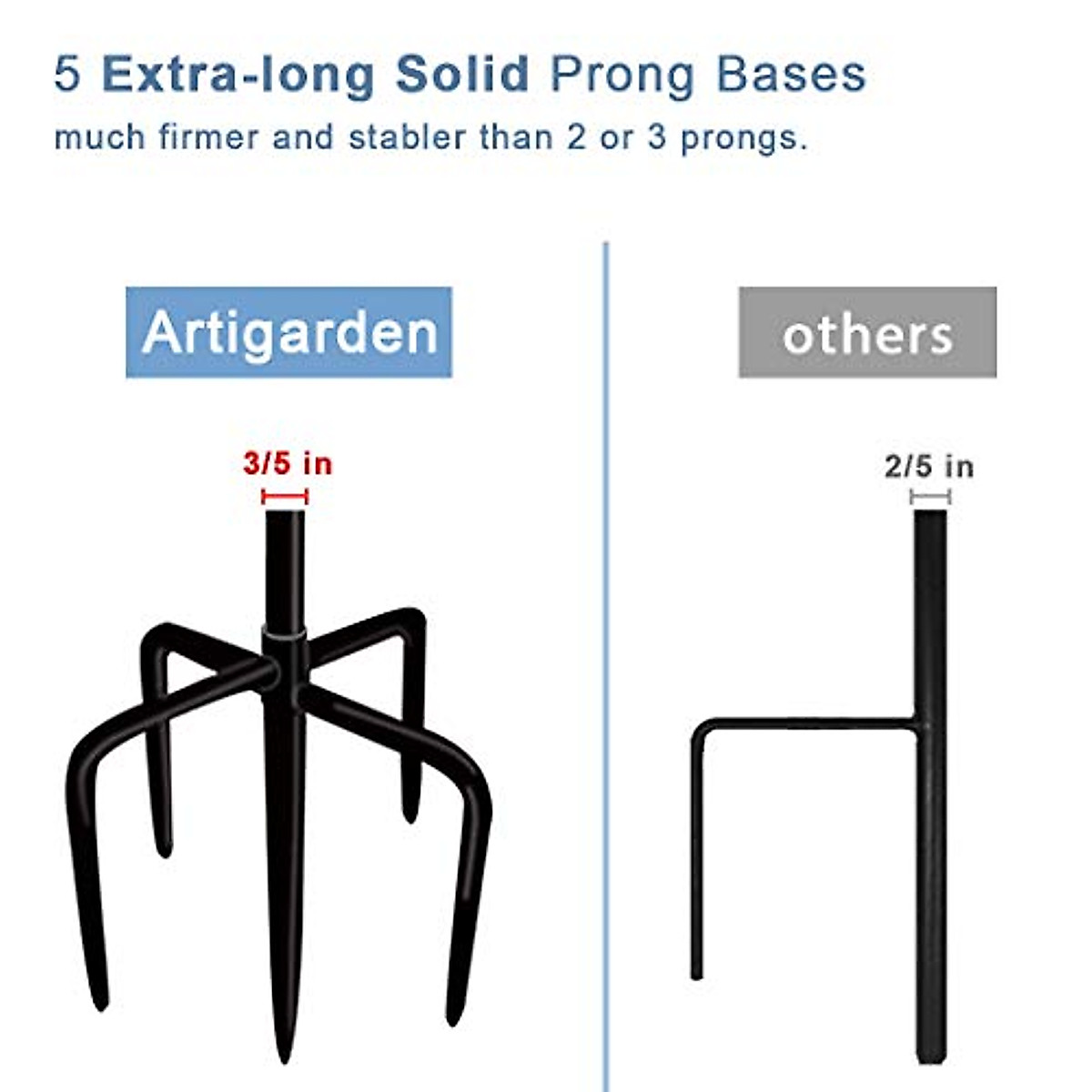 Artigarden 76 inch Outdoor Shepherd Hook with 5 Prong Base (2 Packs), Adjustable Heavy Duty Garden Hanging Stake for Bird Feeder Solar Light Plant Hanger Wedding Decor, Matte Black