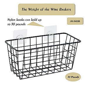 2 Pack Hanging Storage Basket, Bathroom Basket, Household Goods Storage Basket, with Traceless Tape, no Drilling, for Cabinet Storage, Kitchen, Bathroom, Storage Room (2 Black)