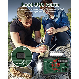 Emergency Radio, 29600mWh Hand Crank Radio, AM FM NOAA Weather Alert Radio, Solar Radio, 3-Mode Flashlight, Reading Lamp, SOS Alarm, Phone Charger for Hurricane and Emergency