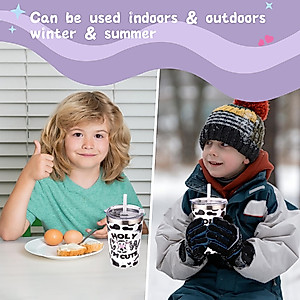 Cow Tumbler for Kids, 12 oz Cute Insulated Tumbler with Lid and Straw, Double Wall Stainless Steel, Toddler Sippy Cup For Boys & Girls Travel & Home, White