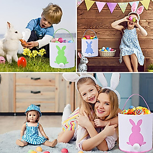 Faylapa 3pcs Easter Bunny Basket Bags Bunny Canvas Tote - Party's Celebrate Decoration Eggs Candy and Gifts Carry Bucket-Pink+Blue+Green