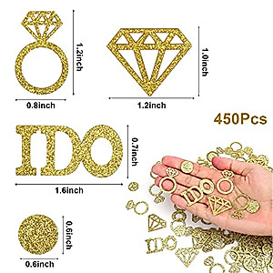 Juome 450Pcs Gold Wedding Table Confetti, Glitter Confetti for Bridal Shower Engagement Party, Diamond Ring I Do Paper Confetti Bachelorette Table Scatters Decorations