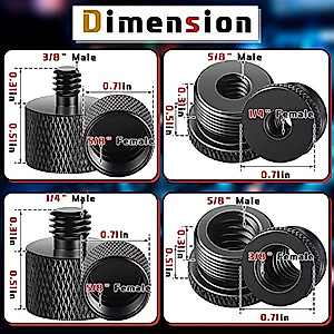 Hotop 4 Pieces Mic Stand Adapter 5/8 Female to 3/8 Male & 3/8 Female to 5/8 Male 5/8 Female to 1/4 Male & 1/4 Female to 5/8 Male Combo Pack Microphone Stand Adapter to Camera Tripod Adapter