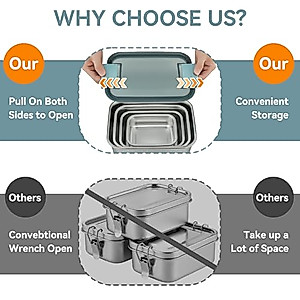 JXXM 4 Stainless Steel Food Storage Container Set With Lids - Easy Clean, Smell-Proof, Airtight & Leakproof Containers - 4Sizes (13oz/33oz/63oz/100oz) - 304 Stainless Steel(Blue lid)