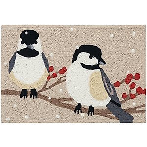 Jellybean Winterberries & Chickadees Accent Washable Rug 20" x 30", Tan, Designed by Sarah Frederking