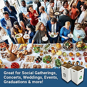 Customizable 42-Gallon Cardboard Trash, Waste & Recycling Containers (50 Pack, White) – Add Your Logo and Text for Any Occasion Including Trade Shows, Weddings, Events, Concerts & Large Gatherings