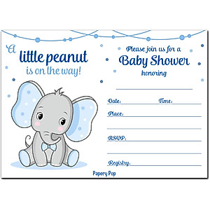 30 Baby Shower Invitations for Boy with Envelopes (30 Pack) - Elephant - Baby Boy Shower Invite Cards - Fits Perfectly with Blue Elephant Baby Shower Decorations and Supplies for Boys