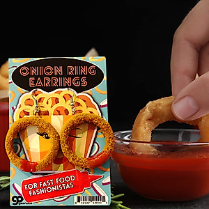 Fried Onion Ring Earrings - Cute Food Jewelry Dangle Earrings for Teens - Funky Womens Novelty Accessories Gag Gifts Women - Dangling Earrings - Weird Stuff