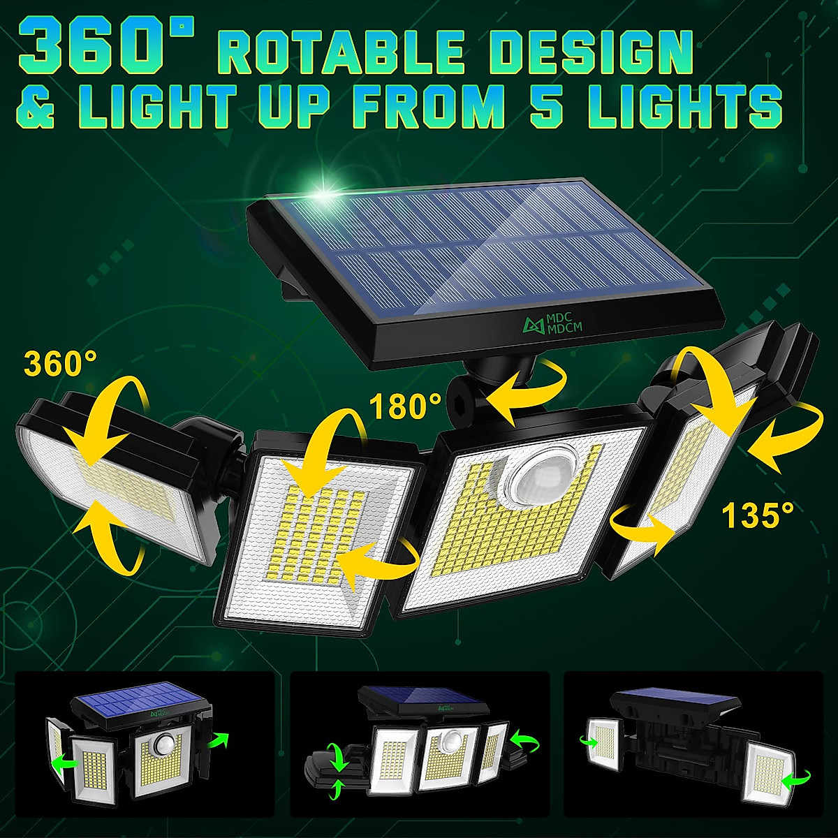 Solar Lights Outdoor Waterproof Motion Sensor - 2023 Newest 416 LEDs 3000 Lumens Super Bright 3 Brightness 3 Modes 2400mAh 360° Illumination 32ft Solar Flood Lights Security Light Outdoor - 2Pack