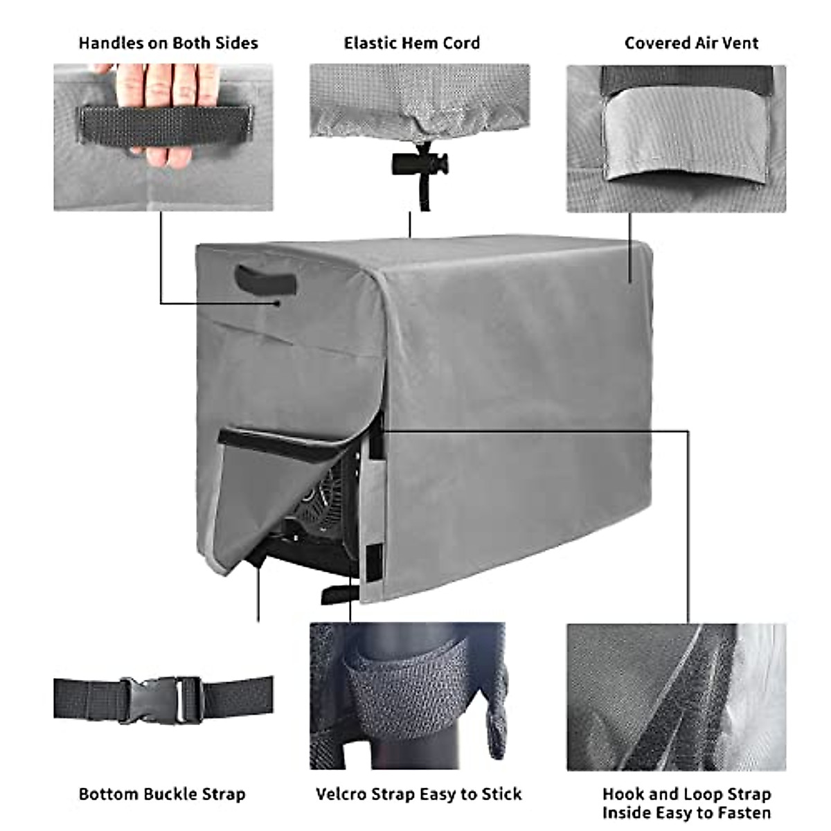 Jorohiker Generator Cover Waterproof 32 x 24 x 24 inch, Heavy Duty Thicken 600D Polyester Universal Generator Cover for Portable Generators 7000-10000 Watt, Gray