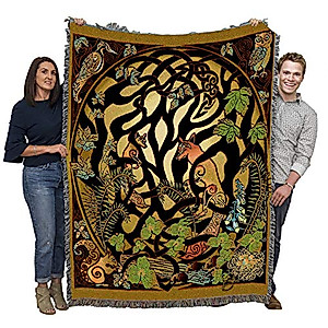 Pure Country Weavers Woodland Fox and Forest Animals Blanket by Jen Delyth - Celtic Gift Tapestry Throw Woven from Cotton - Made in The USA (72x54)