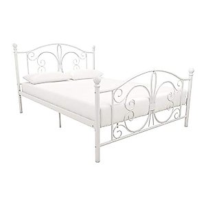 DHP Bombay Metal Platform Bed with Parisian Style Headboard and Footboard, Adjustable Base Height for Underbed Storage, No Box Spring Needed, Full, White