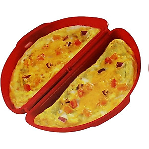 Microwave Omelet Maker + Egg Poacher All In One Dish On The Go Quick N Easy Breakfast BPA Free Plastic, Red