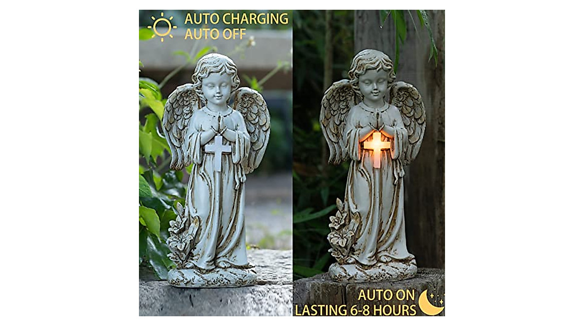 Garden Angel Statue with Solar Light - Resin Memorial Decor