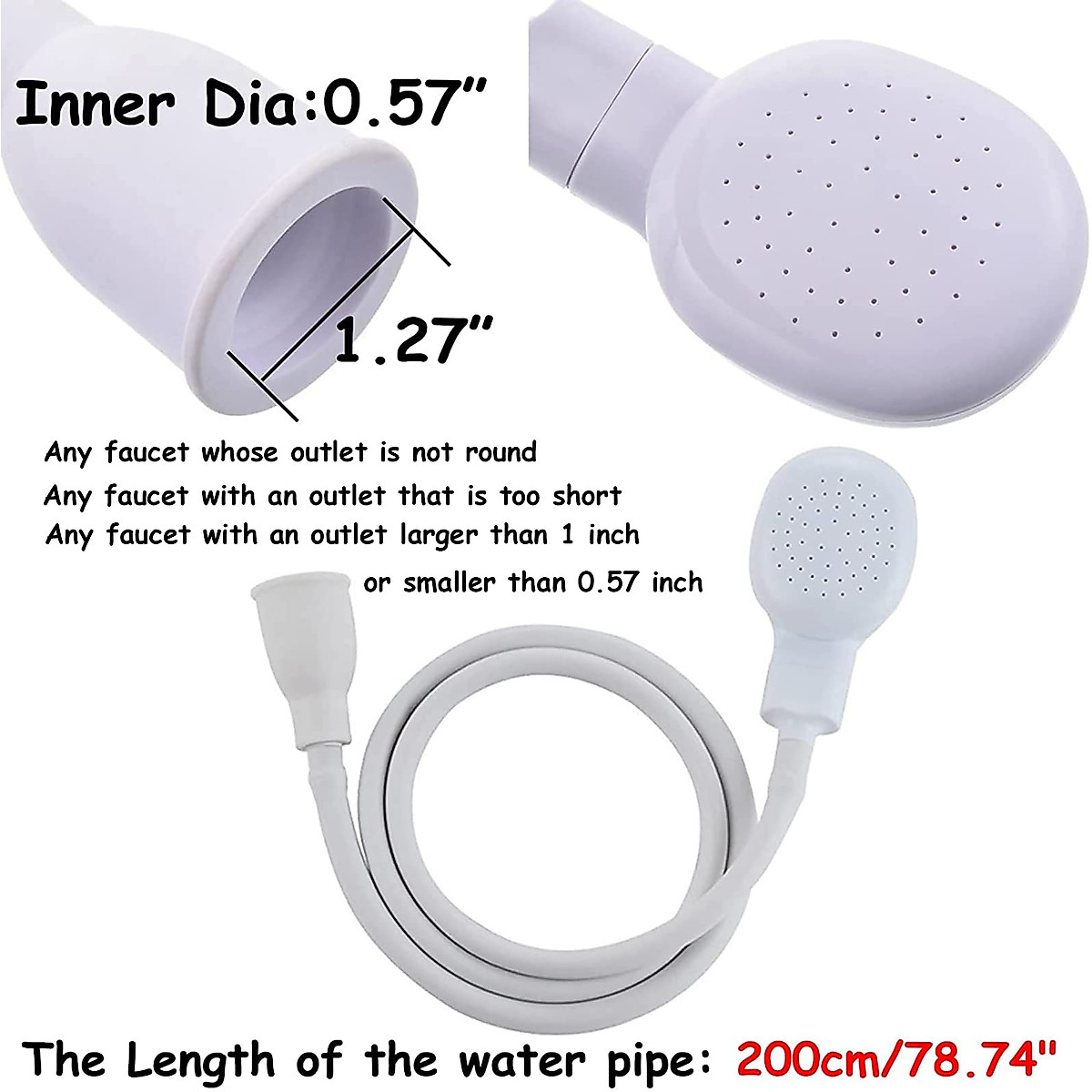 2m/6.56ft Portable Sink Hose Faucet Sprayer Sink Spray Rubber Hose Shampoo Sprayer Handheld Faucet Shower for Pets,Bathing Baby,Washing Hair,Rinsing Vegetables