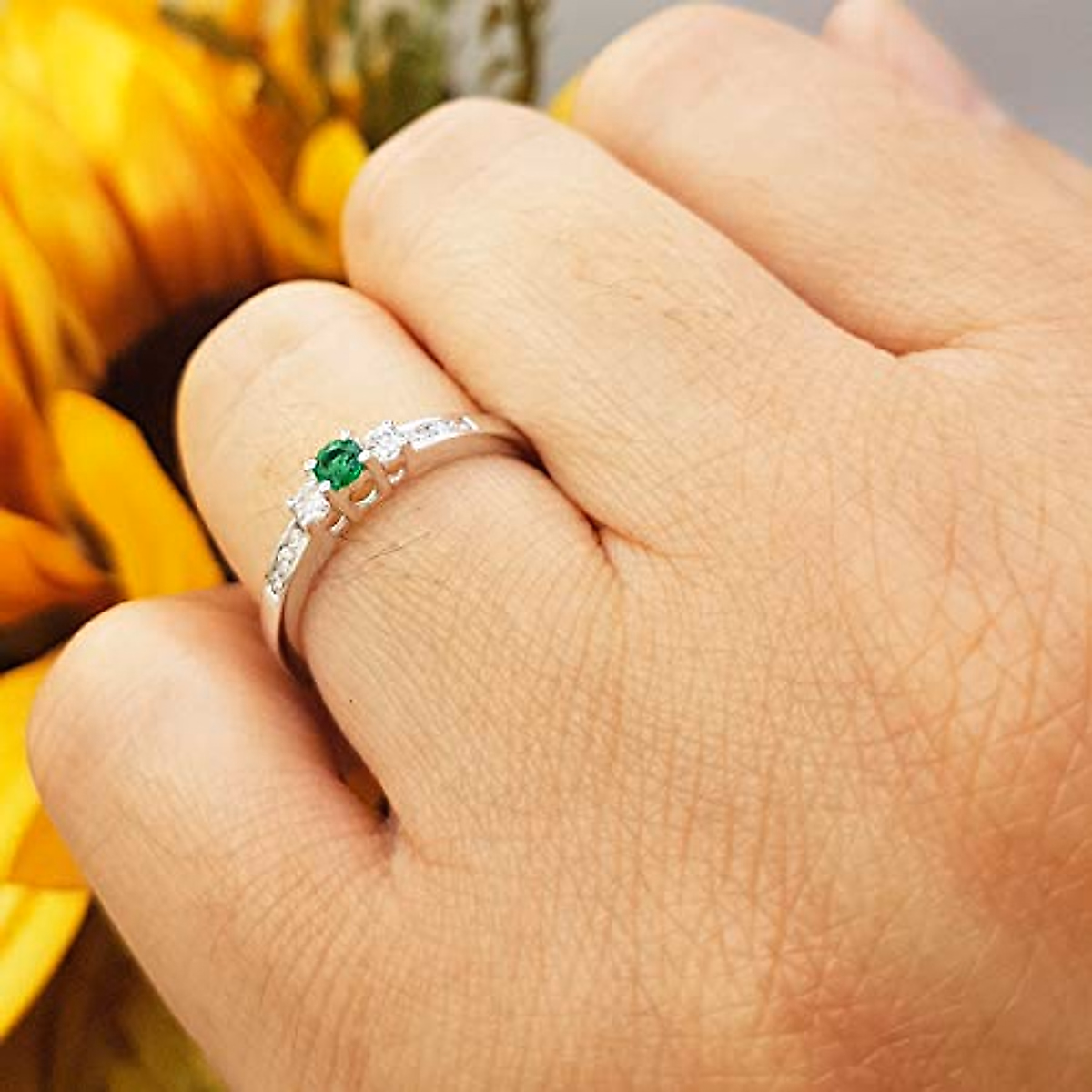 Dazzlingrock Collection 14K Round Emerald & White Diamond Ladies 3 Stone Engagement Bridal Ring, White Gold, Size 8