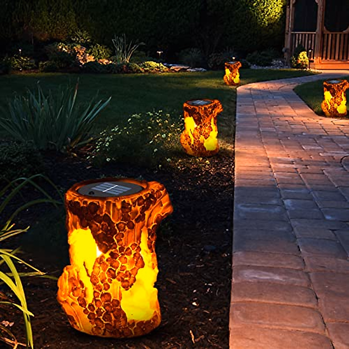 GreatPro 2PCS Outdoor Solar Lights , Stump Lamp Solar Powered/Waterproof/Outdoor Lantern for Garden/Yard/Patio/Pathway/Lawn/Festival Decor, Flickering Flame Light Chistmas, 2 Pack