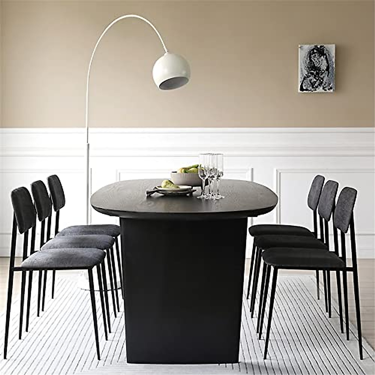 NIUYAO Modern Solid Oval Table with Double Pedestal, Natural Black Wood Top Table Simplicity Wabi-sabi Style Furniture for Dining Room Kitchen Leisure Coffee Table -55" L x 27.5" W x 29.5" H