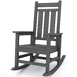 KINGYES HDPE Outdoor Rocking Chair, All Weather Use Porch Rocker, Heavy Duty Outdoor Rocking Chair for Adult, Gray