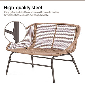 LAUSAINT HOME 4-Piece Patio Conversation Set, Breathable Bohemian Outdoor Rope Woven Furniture Set with Loveseat and Coffee Table for Backyard, Porch, Balcony, Beige