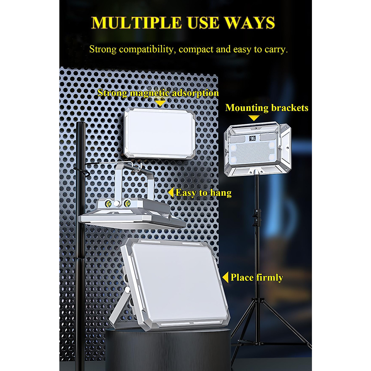 V VILISUN LED Camping Work Lantern, Multifunctional Camping Lights, Battery Powered 4000mAh, 7 Light Modes, IP44 Waterproof, Rechargeable Light with Magnet for Outdoor, Emergency, Fish, Hiking