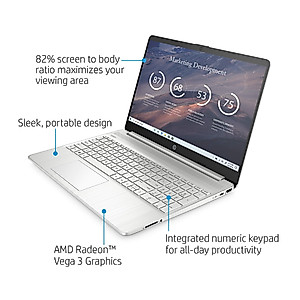 HP 15-inch HD Laptop, AMD Ryzen 3 3200U Processor, 8 GB RAM, 256 GB SSD, Windows 10 Home (15-ef0021nr, Natural Silver) (Renewed)