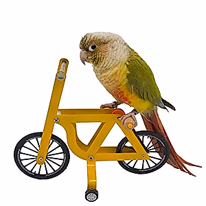 Bird Intelligence Training Toy，Parrot Puzzle Bicycle Toy for Small Medium Bird，Parrot Educational Table Top Trick Prop Toy，Bird Foot Talon Toy for African Grey Cockatoo Eclectus Conures，Yellow (Large)