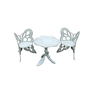 Caesar Furniture Cast Aluminum Outdoor Patio Butterfly Chair and Table (3 pcs, White)