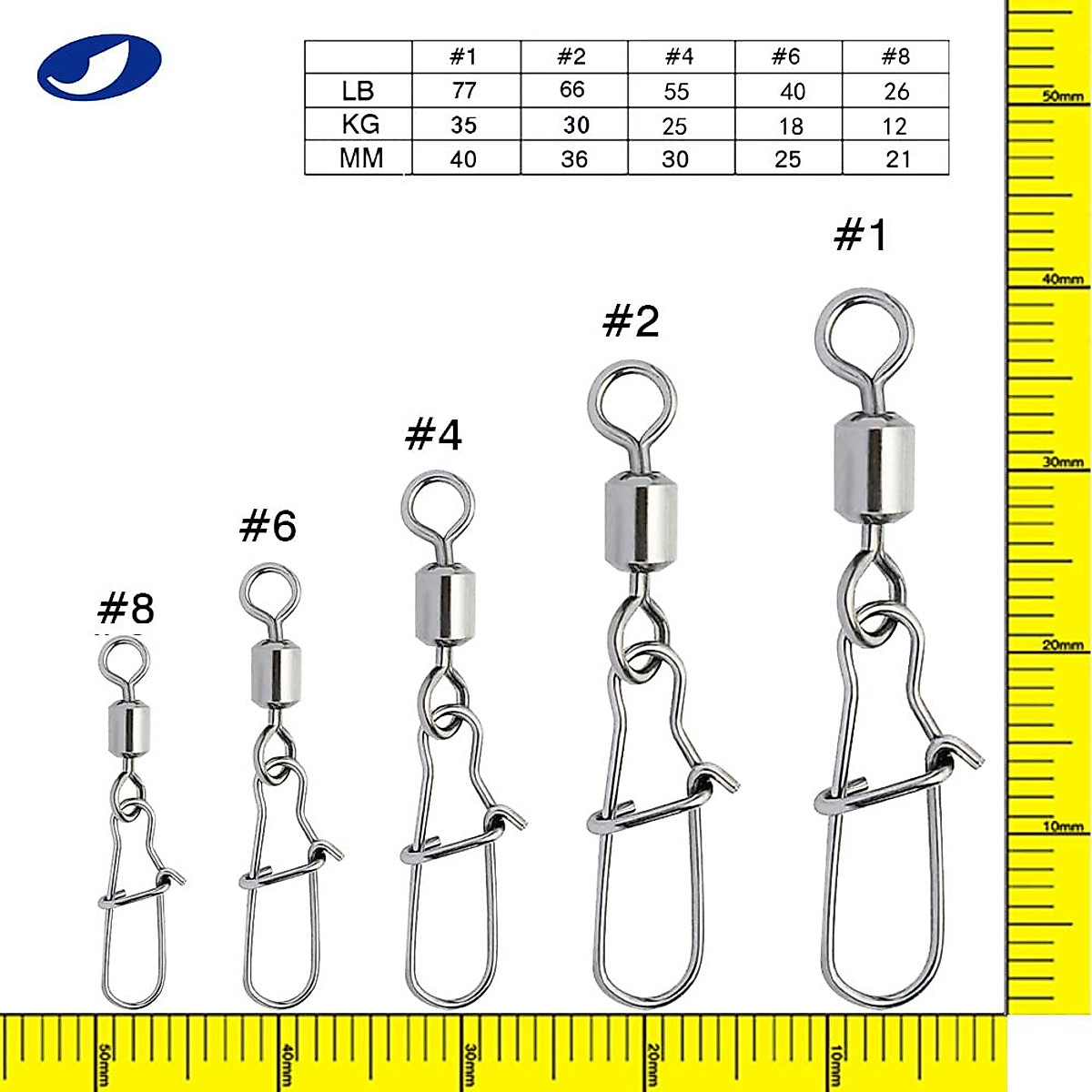OCEAN CAT 60-150 Pcs American Swivel with Duo Lock Pin Snap Fishing Snaps Kit Hooked Cross Snaps Stainless Steel Sea Fishing Tackle Hook Lure Connector Fishing Swivel Size 1#2#4#6#8# (#6, 150 pcs)