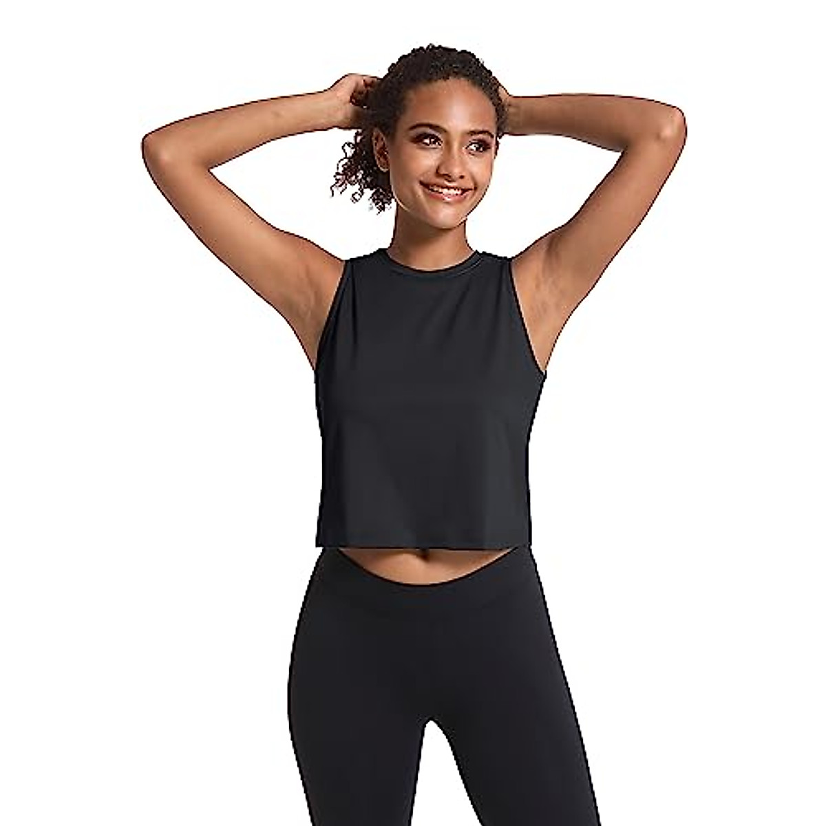 MAGCOMSEN Women's Crop Tops UPF 50+ Athletic Running Workout Cropped Tank Tops Sleeveless Gym Sports Muscle Shirts Black S