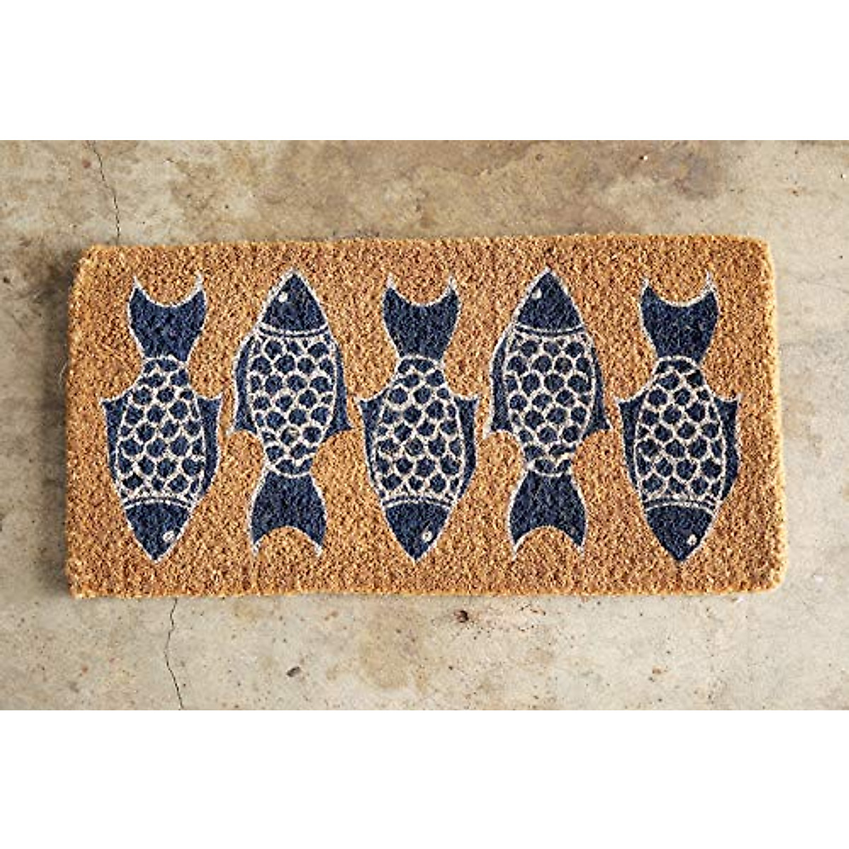 Creative Co-Op Natural Coir Doormat with Fish Images