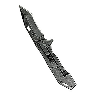 Kershaw Lifter (1302BW); Tactical Tanto Pocket Knife with 3.5 Inch 4Cr14 Steel Blackwashed Blade with Stainless Steel Blackwash Handle, SpeedSafe Assisted Opening and Deep-Carry Pocketclip; 3.2 OZ.