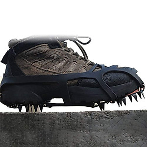 AkoMatial 18 Teeth Anti-Slip Ice Snow Grips Shoe Boot Ice Traction Cleats Spikes Teeth Claws Crampons for Outdoor Hiking Fishing Travelling Climbing Hunting Black M