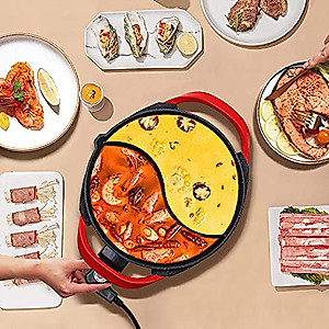 Dezin Electric Shabu Shabu Hot Pot with Divider, 5L Double Flavor Non-Stick Hot Pot with Multi-Power Control, Electric Cooker with Tempered Glass Lid for Party, Family Gathering