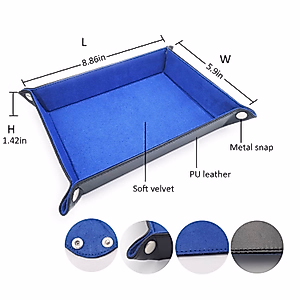 Onwon Dice Holder Dice Rolling Tray Double Sided PU Leather and Velvet Folding Tray Dice Pad for Dice Gaming and Other Table Games (Blue)