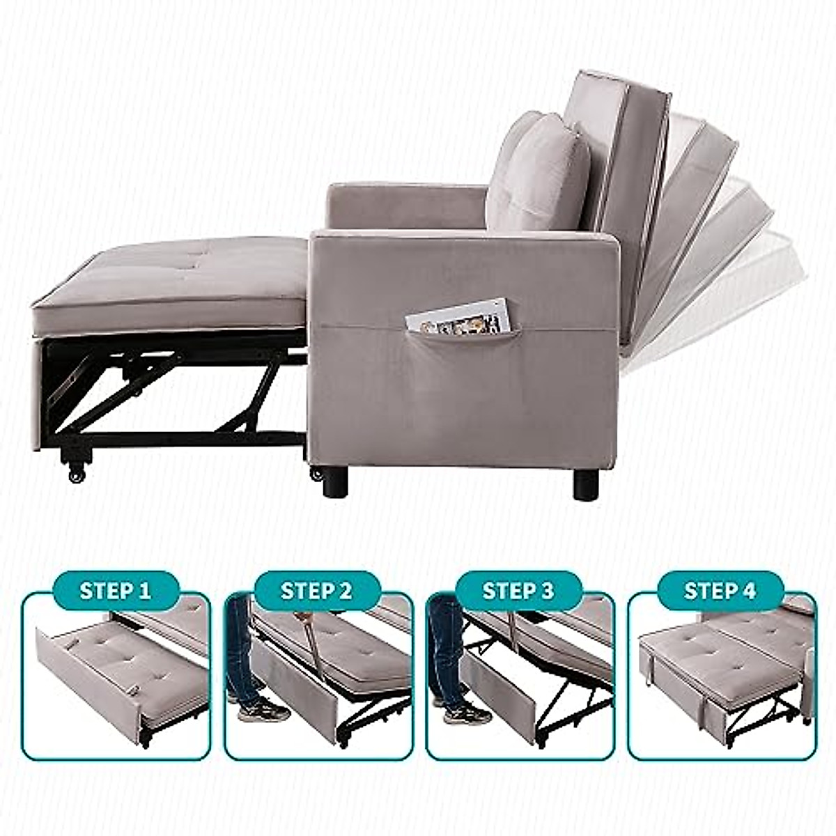 BALUS Loveseat Sofa, Convertible Sofa Bed with Side Pockets, 2 Seater Small Sleeper Sofa, Pull Out Couch for Living Room/Bedroom, Light Gray