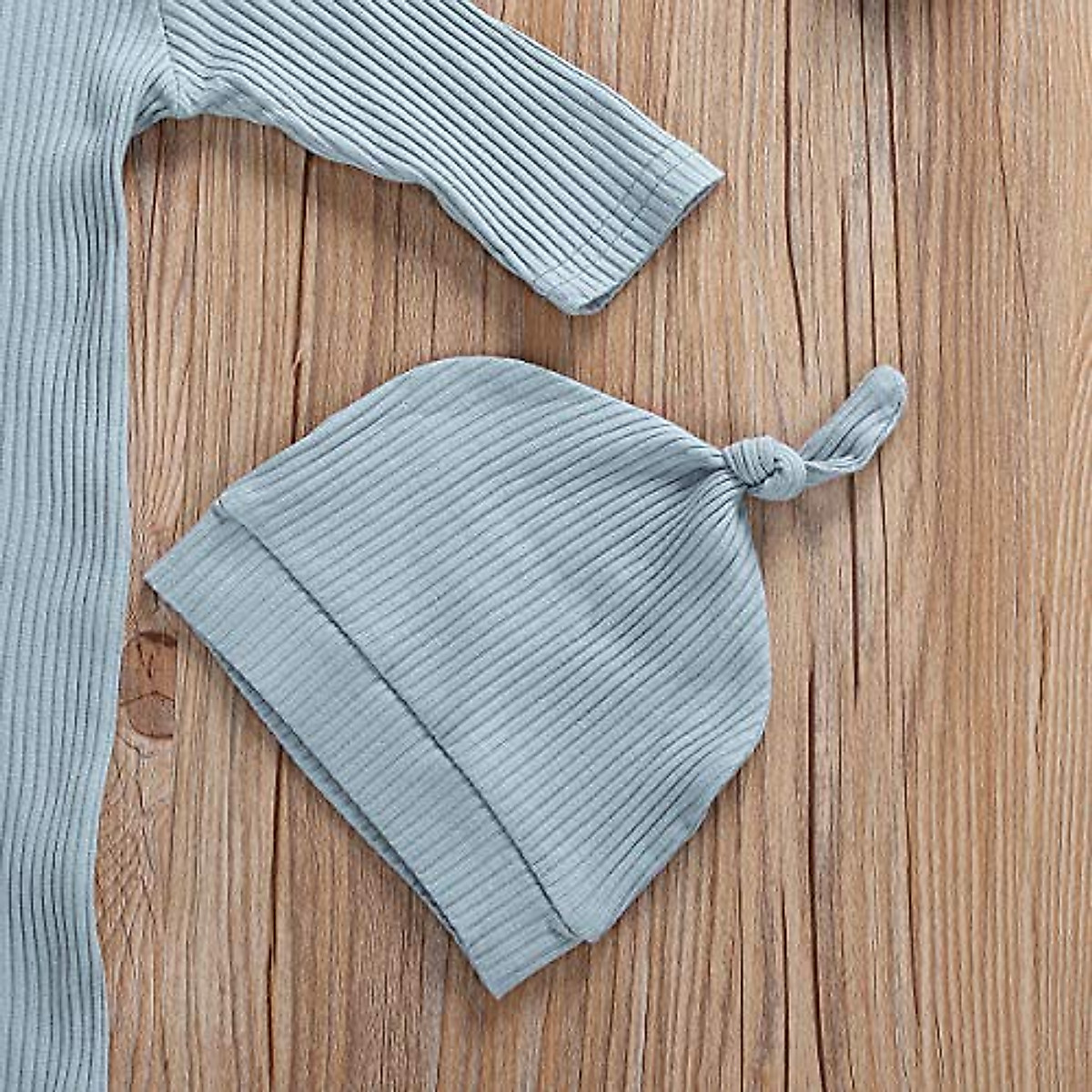 CIYCUIT Baby Boy Girl Gowns Newborn Coming Home from Hospital Outfit Ribbed Knotted Nightgown with Hat Blue 0-6 Months