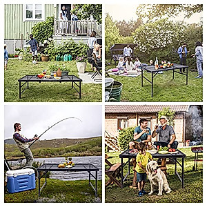 Nice C Table for Grill, Outdoor Picnic Folding Camping Table, Card Table Adjustable Height, Portable Mesh Bag Lightweight, Carry Handle for Outdoor, Beach, Indoor  (23.7” x 15.8” x 10.7”/22.3” Black)