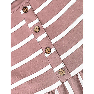 MOQIVGI Country Dresses for Women,Stripe Patchwork Comfy Simple Basic Pleated Crew Neck Strappy Dress Ladies Short Flowy Button Down Sundresses Pink White Large