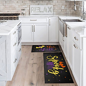 HOLVDENG Halloween Spooky Kitchen Mat Set of 2 Non Slip Thick Kitchen Rugs and Mats for Floor Comfort Standing Mats for Kitchen, Sink, Office, Laundry, 17"x47"+17"x28"