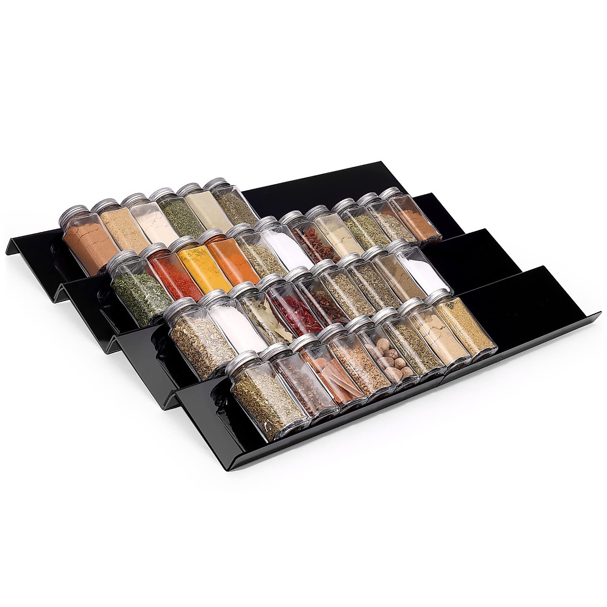 Spice Drawer Organizer, Black Acrylic 8 Pcs Seasoning Jars Drawers Insert, Kitchen Spice Rack Tray for Drawer/Countertop (Jars not included)
