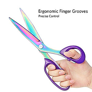 Asdirne Titanium Coating Fabric Scissors, Professional Tailor Scissors, Ultra-Sharp Stainless Steel Blades, Ergonomic ABS Handle, 10.5 Inch, Rainbow&Purple