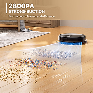 mollie Robot Vacuum and Mop with Wi-Fi/App, Automatic Self-Charging Robotic Vacuum Cleaner, 2800Pa Suction, Slim, Good for Hard Floors Carpets, Black