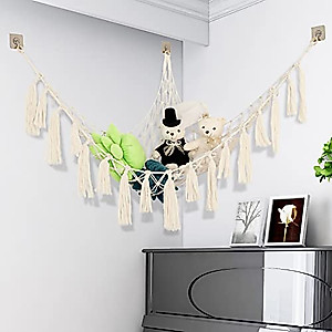 YELIENM Stuffed Animals Net or Hammock with LED Light, 59 inch Toy Hammock Net for Stuffed Animals Corner Hanging Stuffed Animal Storage Stuffed Animal Holder for Nursery Kids Bedroom (White)…